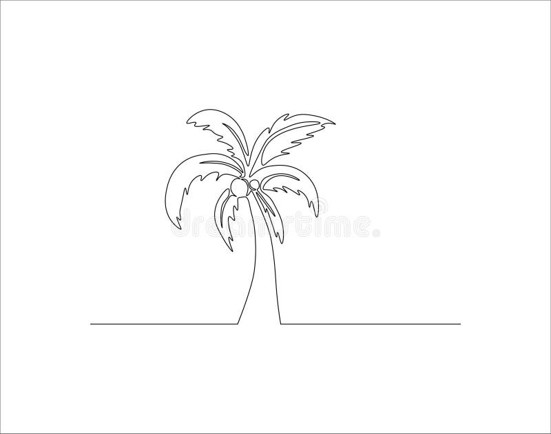Continuous Line Drawing of Coconut Tree. One Line of Coconut Tree ...