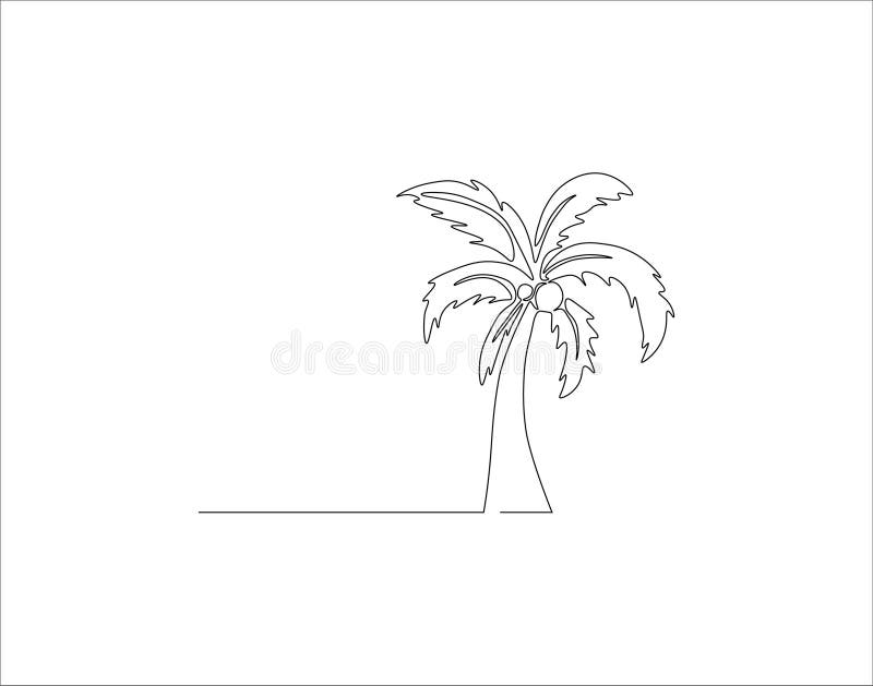 Continuous Line Drawing of Coconut Tree. One Line of Coconut Tree ...