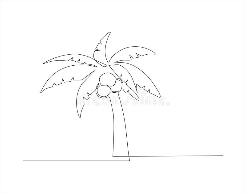 Continuous Line Drawing of Coconut Tree. One Line of Coconut Tree ...