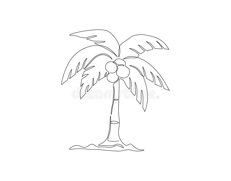 Continuous Line Drawing of Coconut Tree. One Line of Coconut Tree ...