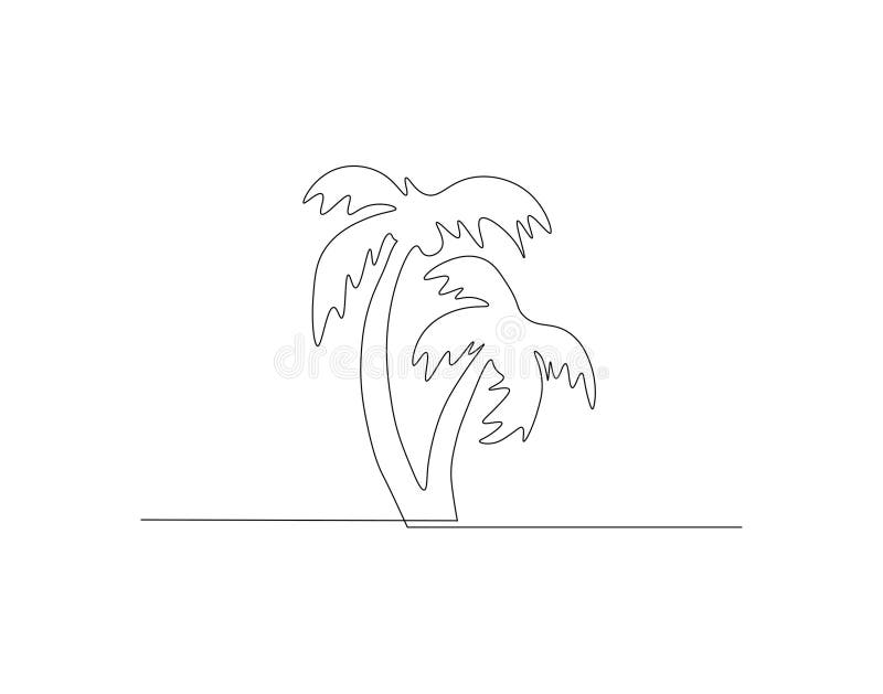 Continuous Line Drawing of Coconut Tree. One Line of Coconut Tree ...