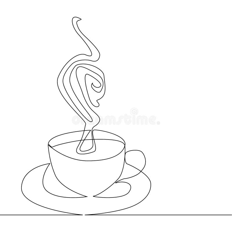 Continuous Line Drawing of Coffee Cup on White Background Stock ...