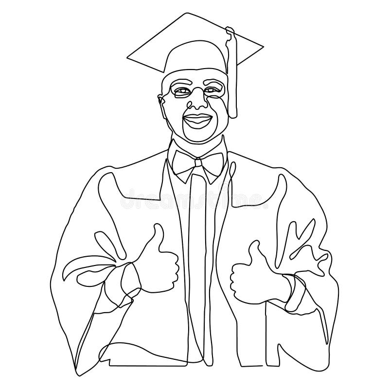 Continuous Line Drawing. College Graduate with Hat and Mantle Stock ...