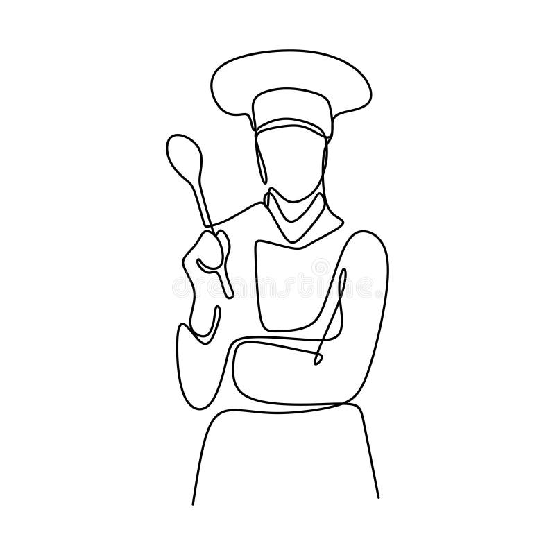 Continuous Line Drawing of Confident Chef Standing Stock Vector ... Continuous Line Drawing of Confident Chef Standing Stock Vector ...