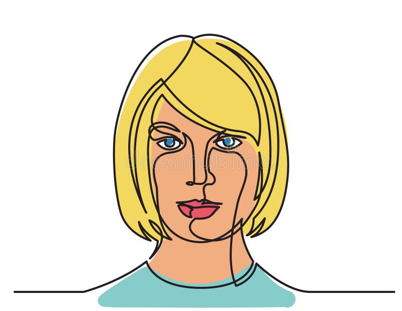 Continuous Line Drawing of Confident Woman Portrait on White Background ...