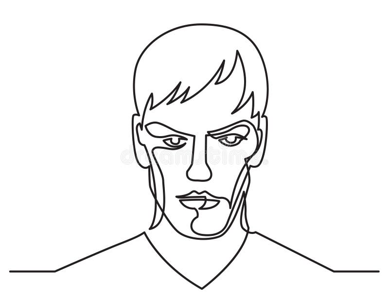 Continuous Line Drawing of Confident Young Man Portrait on White ...
