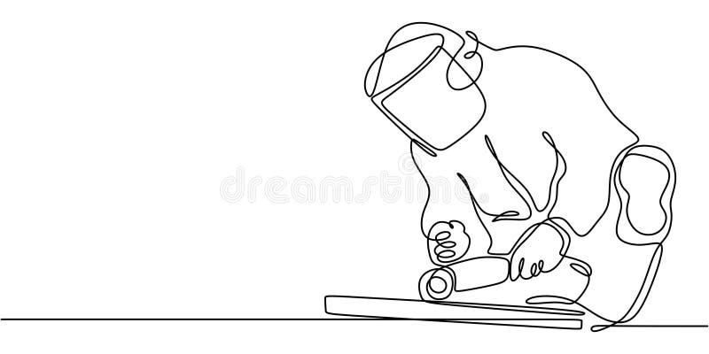 Continuous Line Drawing of Construction Workers in Safety Gear for ...