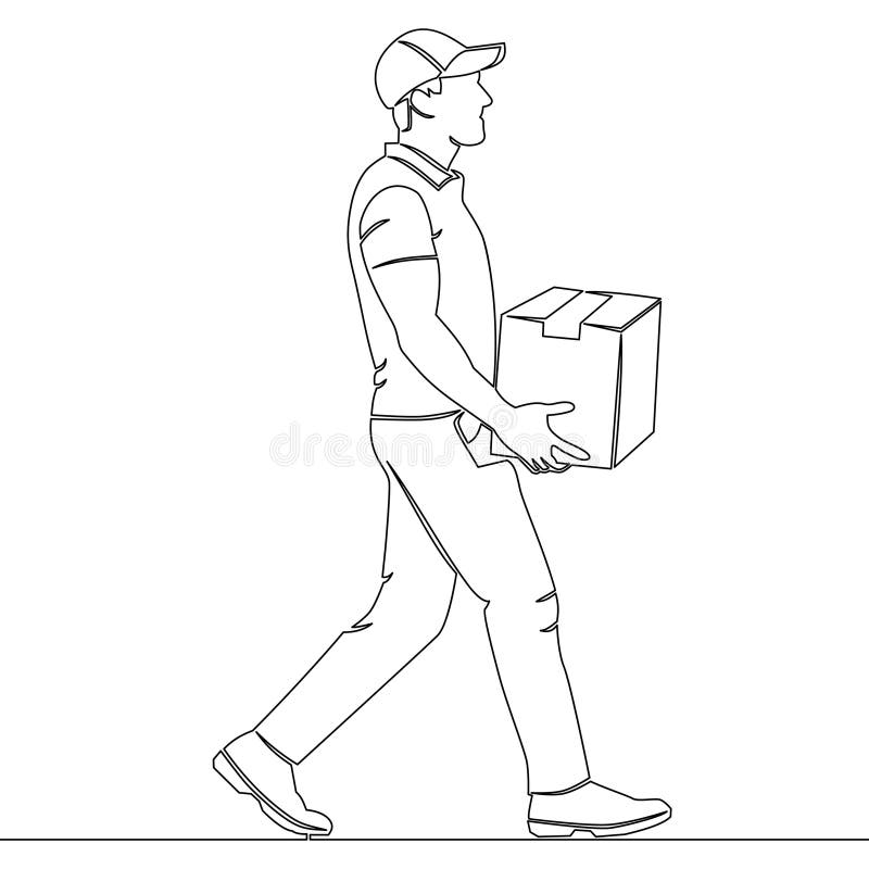 Continuous Line Drawing Courier Carrying Cardboard Box Parcel Icon ...