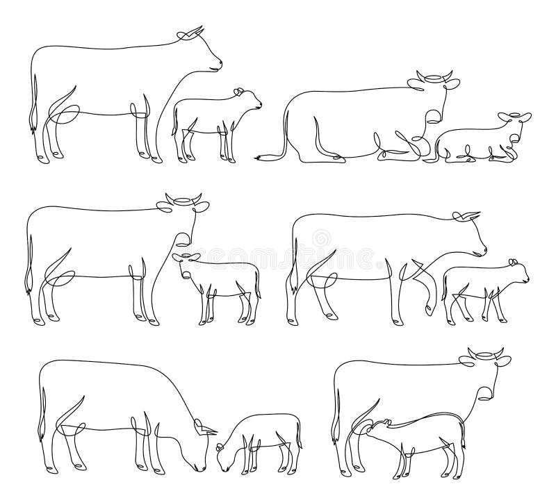 Continuous Line Drawing of Farm, Cow and Calf Stock Vector ... Continuous Line Drawing of Farm, Cow and Calf Stock Vector ...