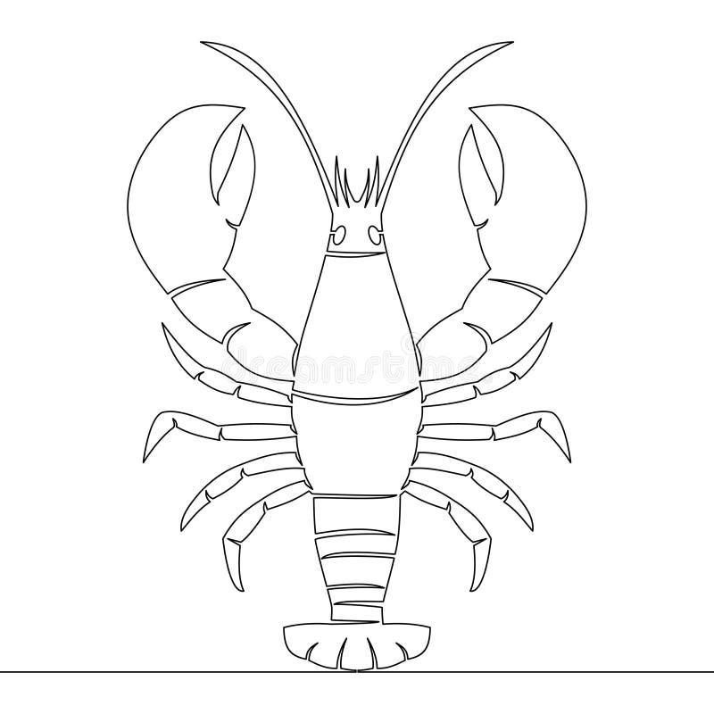 Continuous Line Drawing Crayfish in Silhouette Icon Vector Illustration ...
