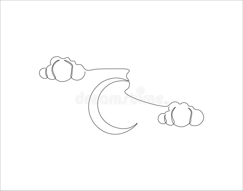 Continuous Line Drawing of Crescent Moon for Ramadhan Element. One Line ...