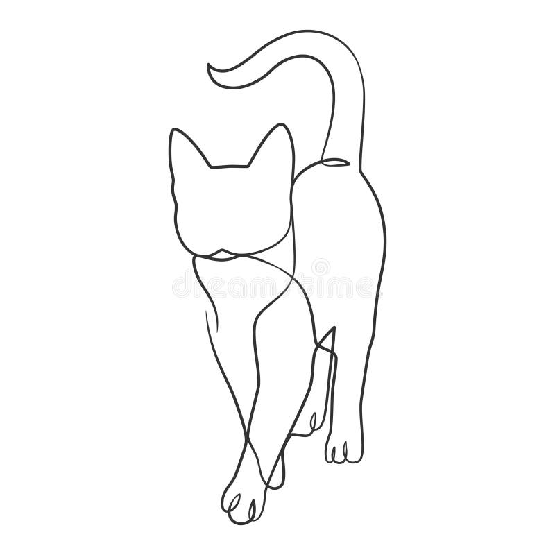 Continuous Line Drawing of Cute Cat Stock Vector - Illustration of cute ...