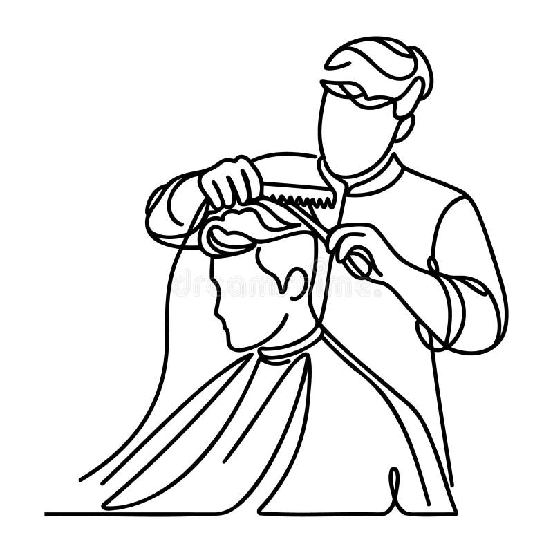 Continuous Line Drawing Cutting Hair at the Barbershop Stock Vector ...
