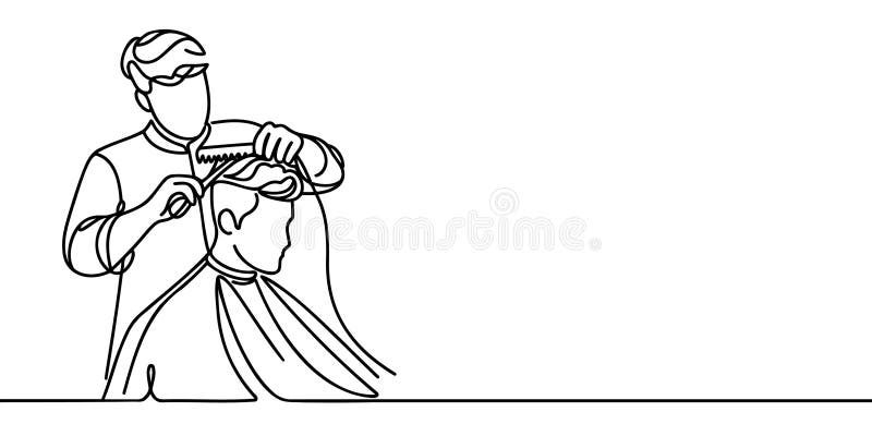 Continuous Line Drawing Cutting Hair at the Barbershop Stock Vector ...