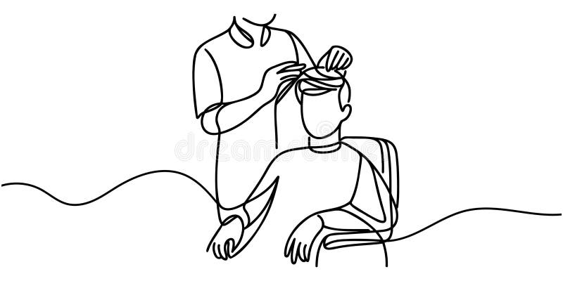 Continuous Line Drawing Cutting Hair at the Barbershop Stock Vector ...