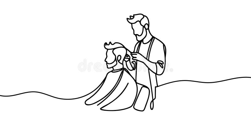 Continuous Line Drawing Cutting Hair at the Barbershop Stock Vector ...
