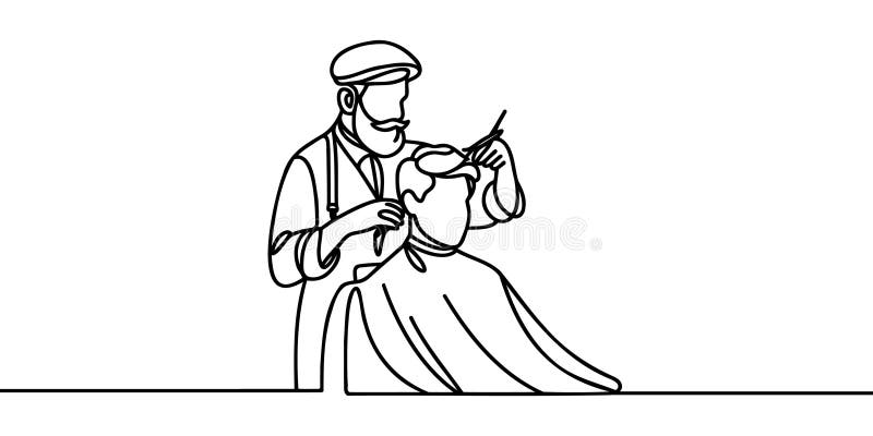 Continuous Line Drawing Cutting Hair at the Barbershop Stock Vector ...