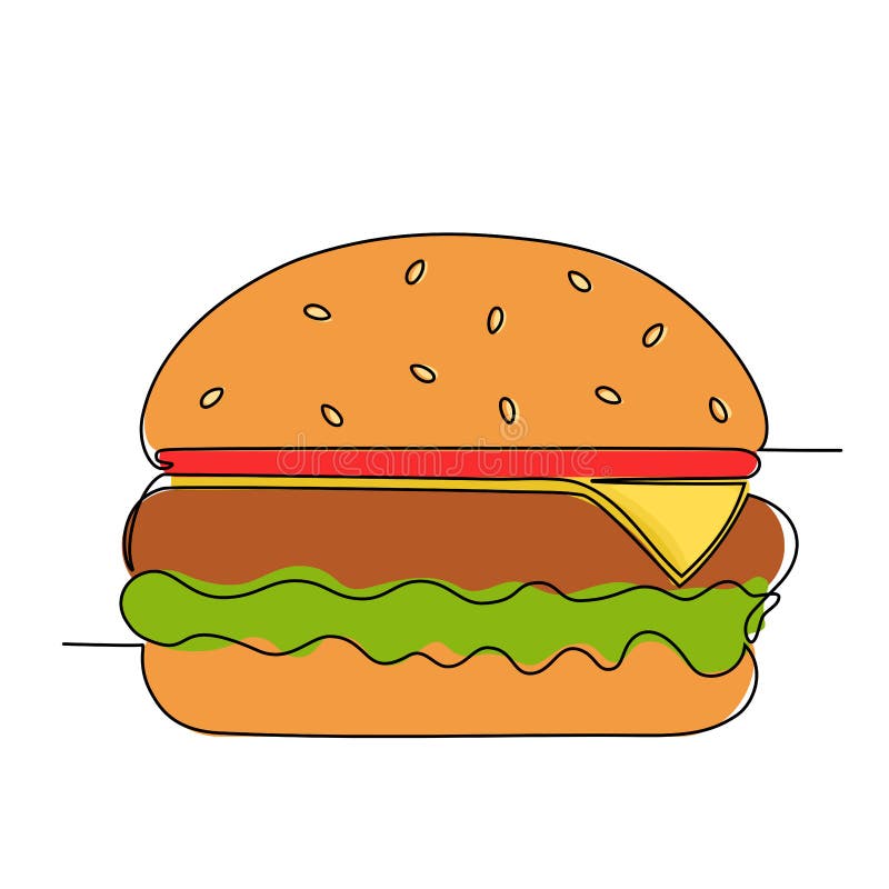 Continuous Line Drawing of Delicious Appetizing Burger. Vector ...