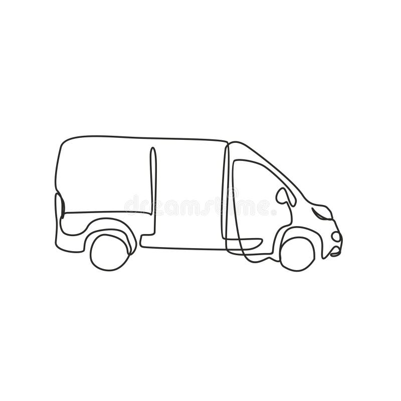 Continuous Line Drawing of Delivery Box Car Stock Vector - Illustration ...