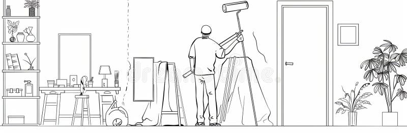 A Continuous Line Drawing Depicting a Painter Decorator Repairman ...