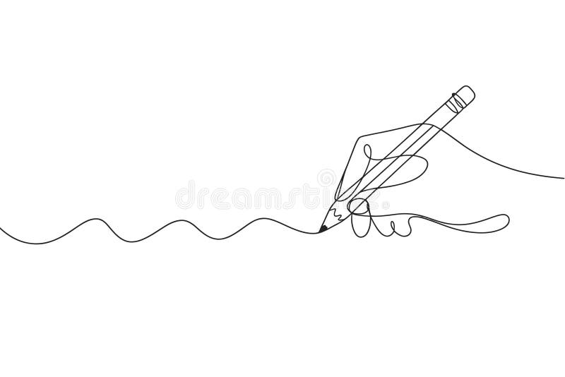 A Continuous Line Drawing Depicts a Hand Holding a Pencil in the Act of ...