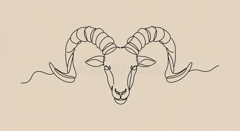 A Continuous Line Drawing Depicts a Ram S Head, Characterized by Its ...
