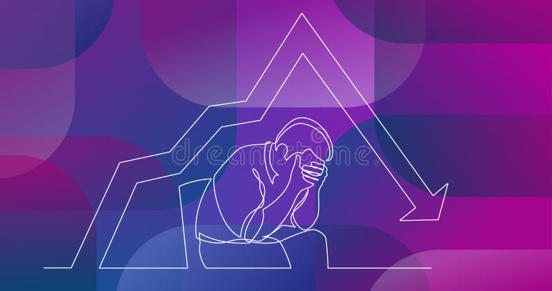 Continuous Line Drawing of Depressed Man Sitting on Chair with ...