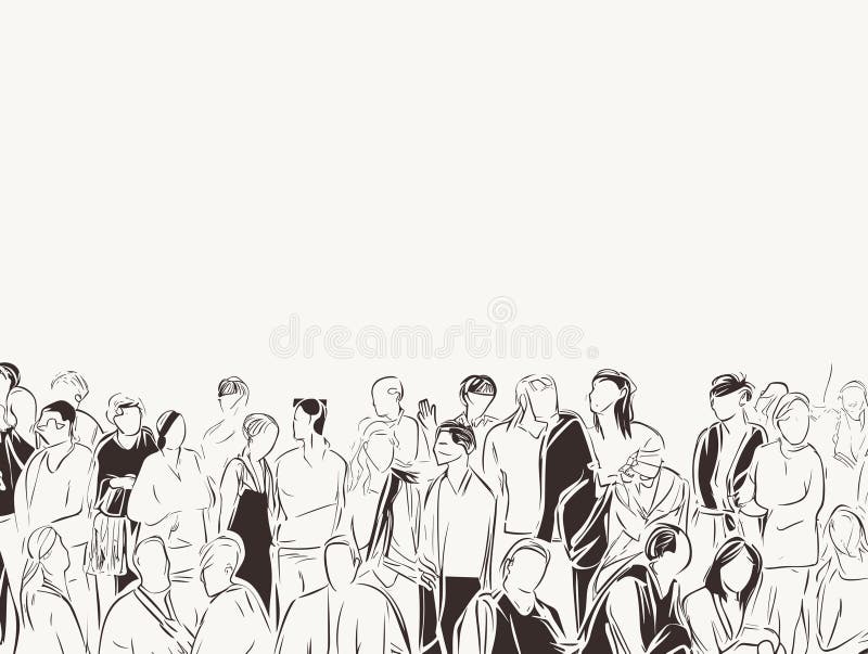 Continuous Line Drawing of a Diverse Crowd in Hand-drawn Style Stock ...