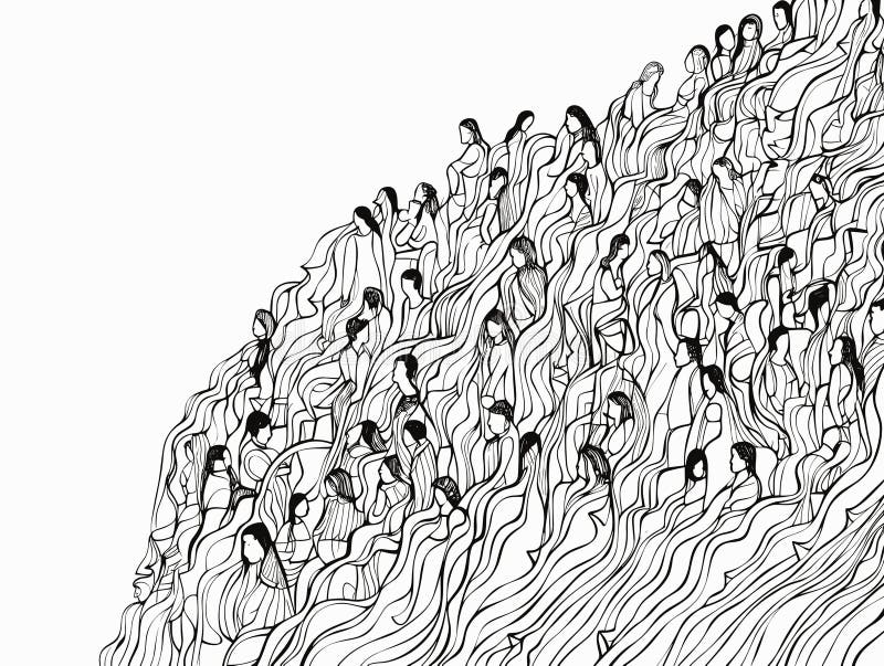 Continuous Line Drawing of a Diverse Crowd in Hand-drawn Style Stock ...