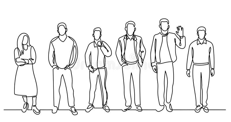 Continuous Line Drawing of Diverse Group of Standing People Stock ...