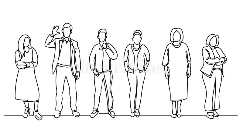Continuous Line Drawing of Diverse Group of Standing People Stock ...