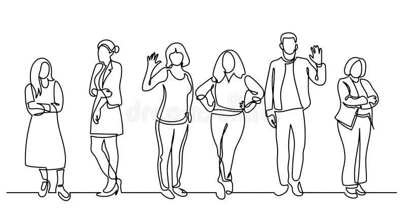 Continuous Line Drawing of Diverse Group of Standing People Stock ...