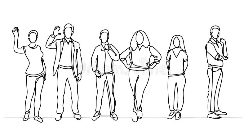 Continuous Line Drawing of Diverse Group of Standing People Stock ...