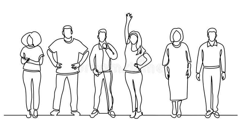 Continuous Line Drawing of Diverse Group of Standing People Stock ...