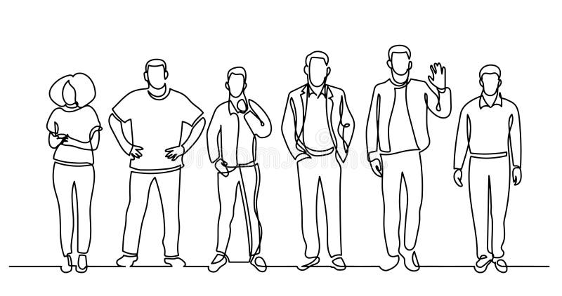 Continuous Line Drawing of Diverse Group of Standing People Stock ...