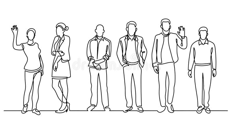 Continuous Line Drawing of Diverse Group of Standing People Stock ...
