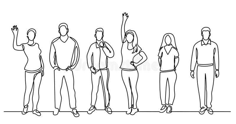 Continuous Line Drawing of Diverse Group of Standing People Stock ...