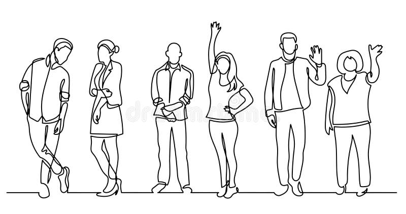 Continuous Line Drawing of Diverse Group of Standing People Stock ...