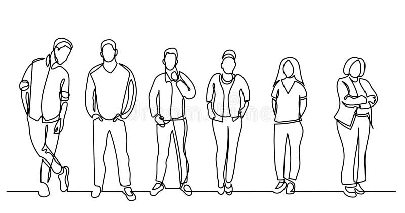 Continuous Line Drawing of Diverse Group of Standing People Stock ... Continuous Line Drawing of Diverse Group of Standing People Stock ...