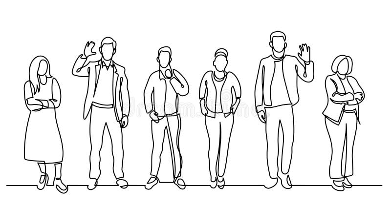 Continuous Line Drawing of Diverse Group of Standing People Stock ...