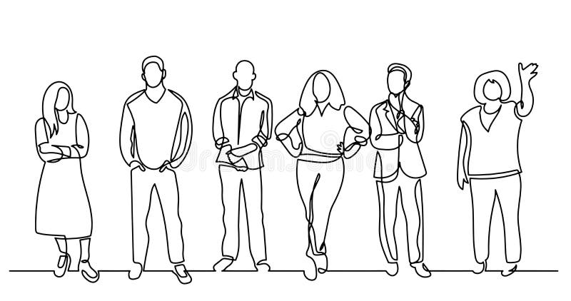 Continuous Line Drawing of Diverse Group of Standing People Stock ...