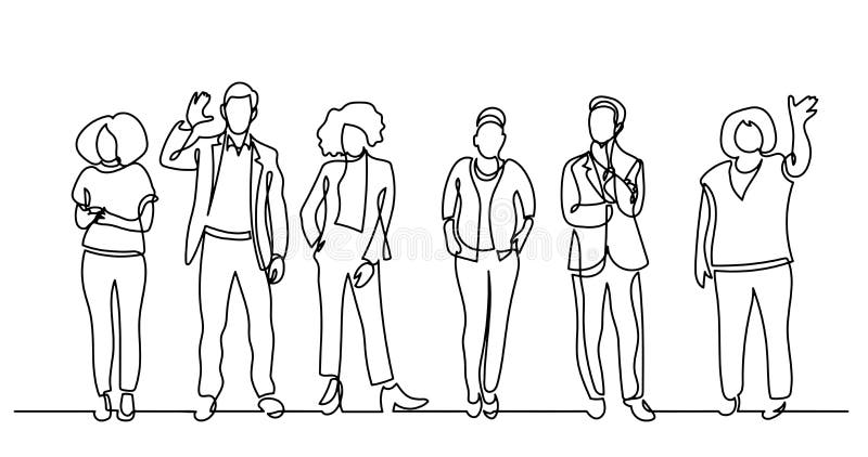 Continuous Line Drawing of Diverse Group of Standing People Stock ... Continuous Line Drawing of Diverse Group of Standing People Stock ...