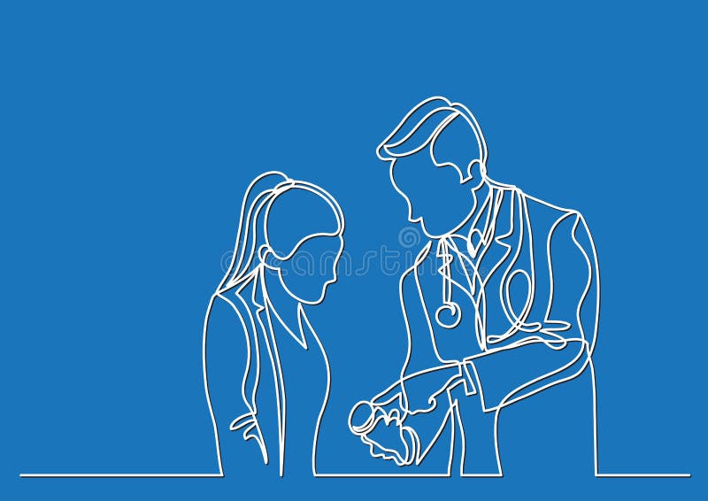 Continuous Line Drawing of Doctor Talking with Patient Lying in Bed ...