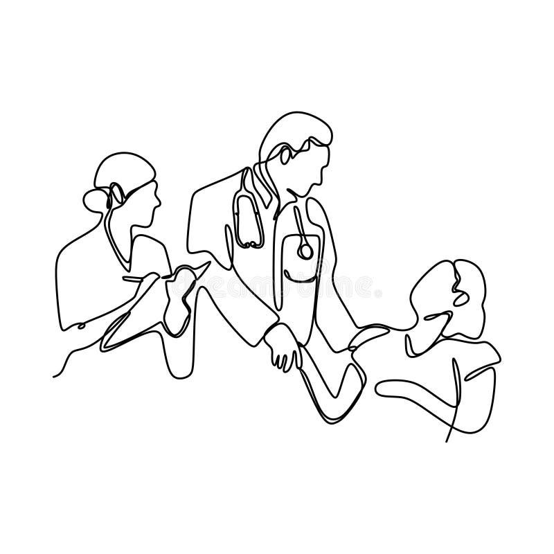 Continuous Line Drawing of Doctor Talking with Patient Lying in Bed ...
