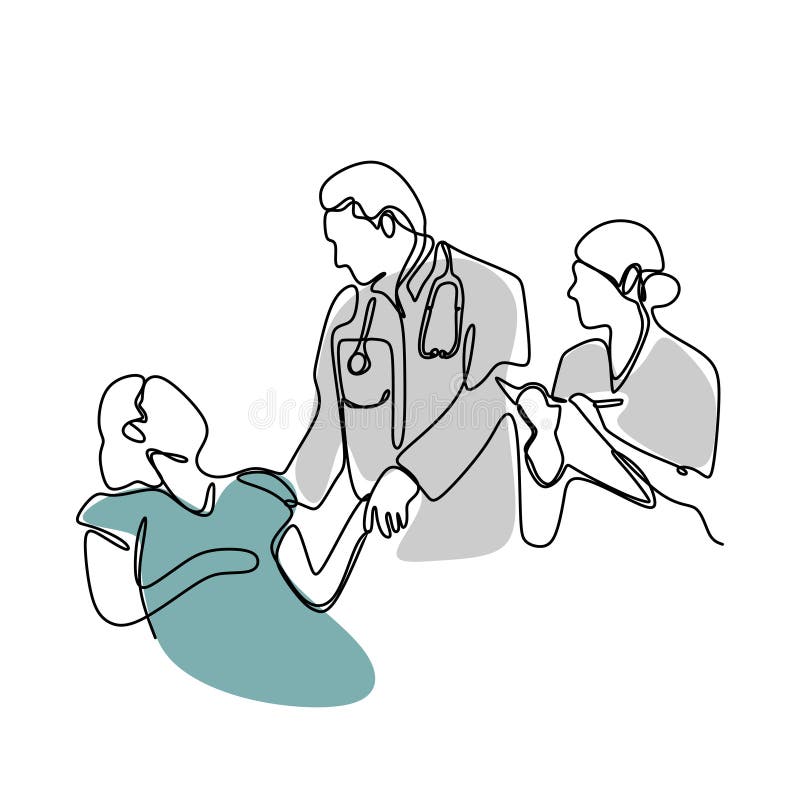 Continuous Line Drawing of Doctor Talking with Patient Lying in Bed ...