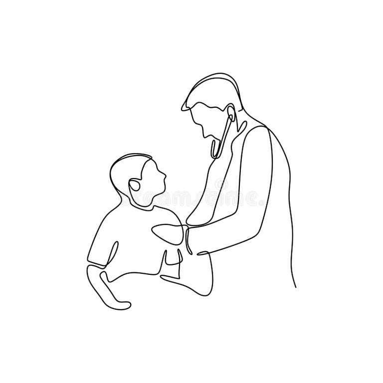 Continuous Line Drawing of Doctor Talking with Patient Lying in Bed ...
