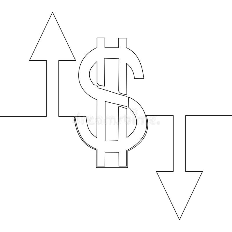 Continuous Line Drawing Dollar Symbol Flanked by Upward and Downward ...