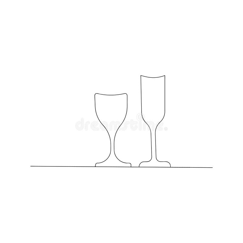 Continuous Line Drawing of Drink Glass. Isolated Sketch Drawing of ...