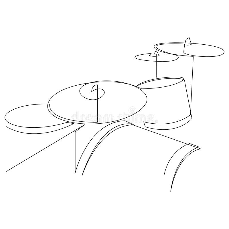 Continuous Line Drawing of Drum Music Instrument. Minimalist Design ...