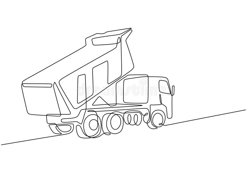Continuous Line Drawing of a Dump Truck in a Clean Vector Design for ...